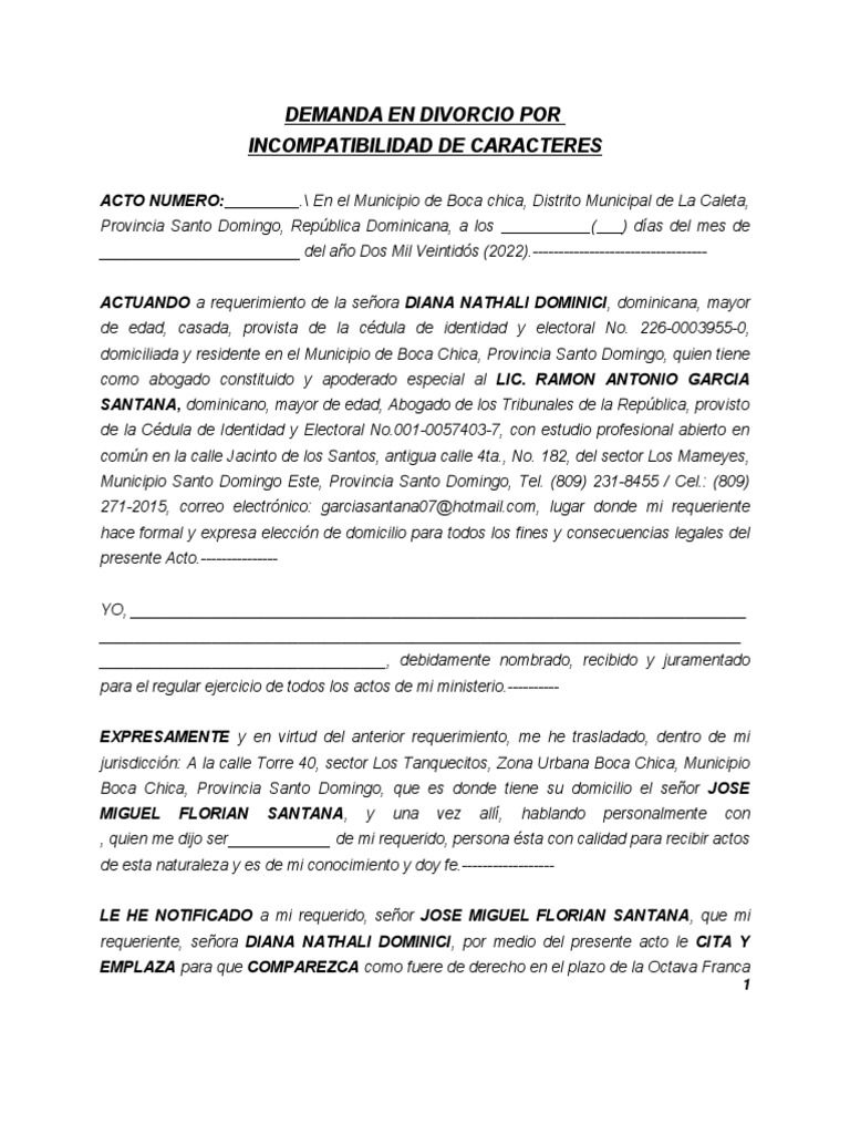 Demanda en Divorcio Por Incomp Guancho | PDF | Divorcio | República ...