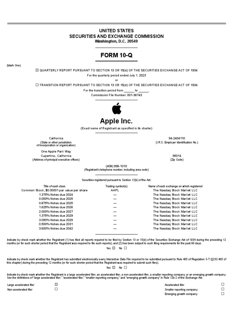 Apple 10 Q Filing | PDF | Hedge (Finance) | Derivative (Finance)