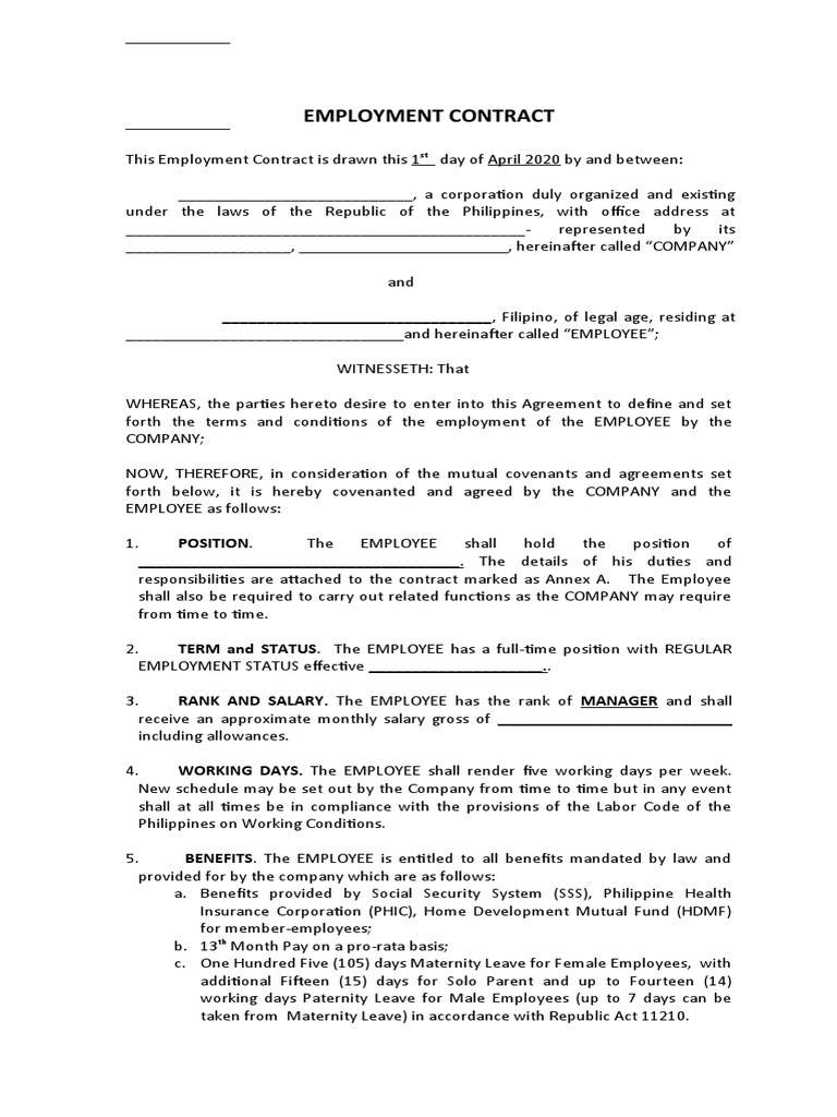Employment Contract Template | PDF | Employment | Labour Law