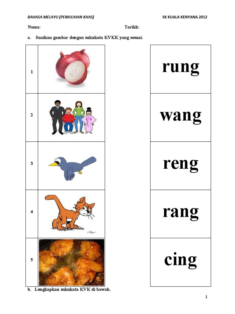 Latihan Suku Kata KVKK-1 | PDF