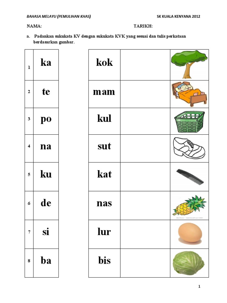 Latihan Suku Kata KVK-6 | PDF