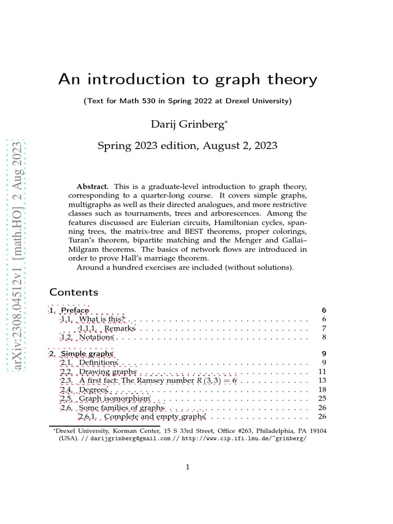 An Introduction To Graph Theory: Darij Grinberg Spring 2023 Edition, August 2, 2023 | PDF ...