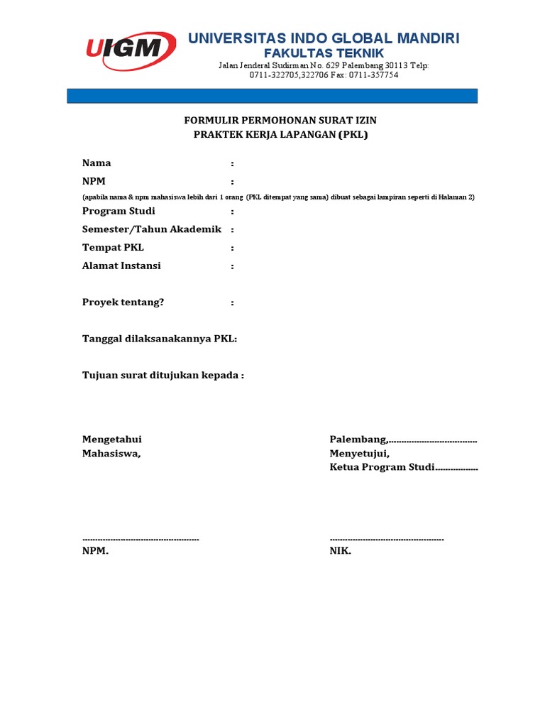 Formulir Surat Izin PKL (Rev) | PDF | Karier & Perkembangan | Seni