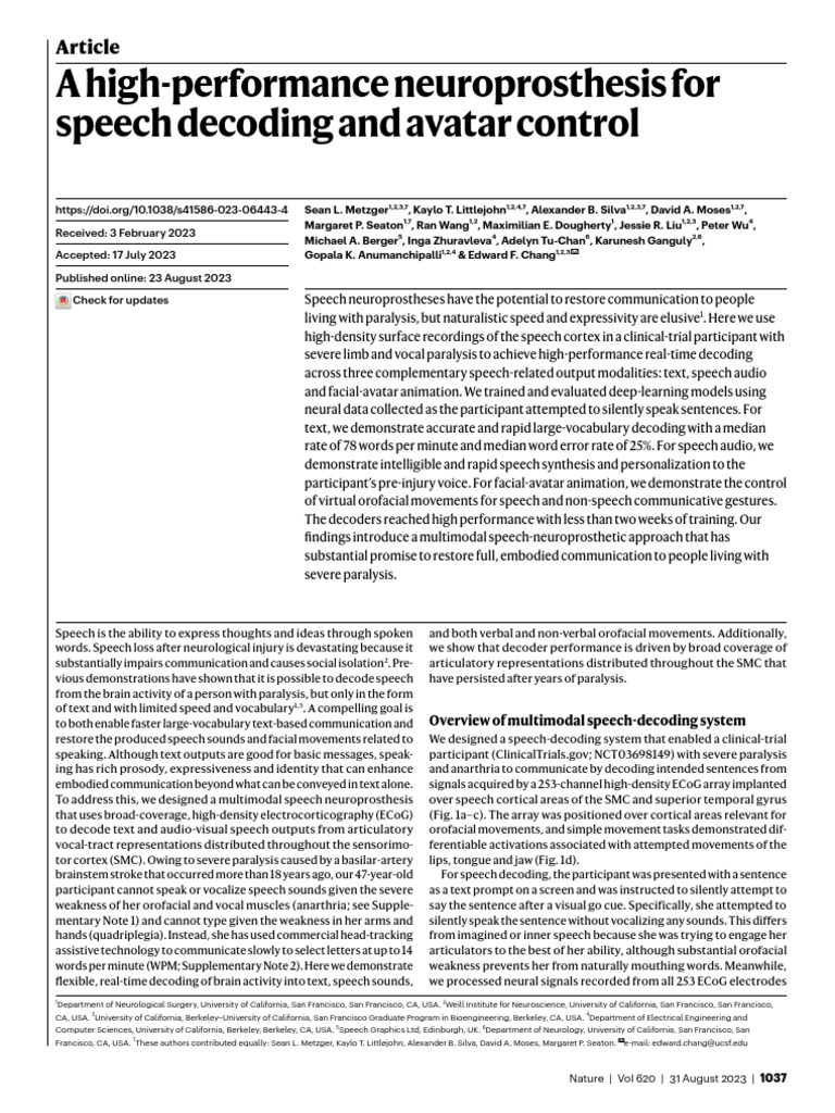 High-Performance Speech Neuroprosthesis | PDF | Speech | Deep Learning