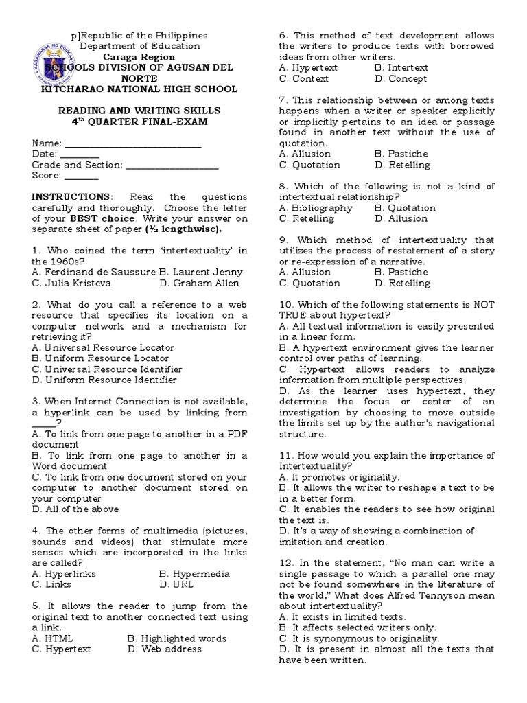 RWS Final Exam | PDF | Hyperlink | Intertextuality