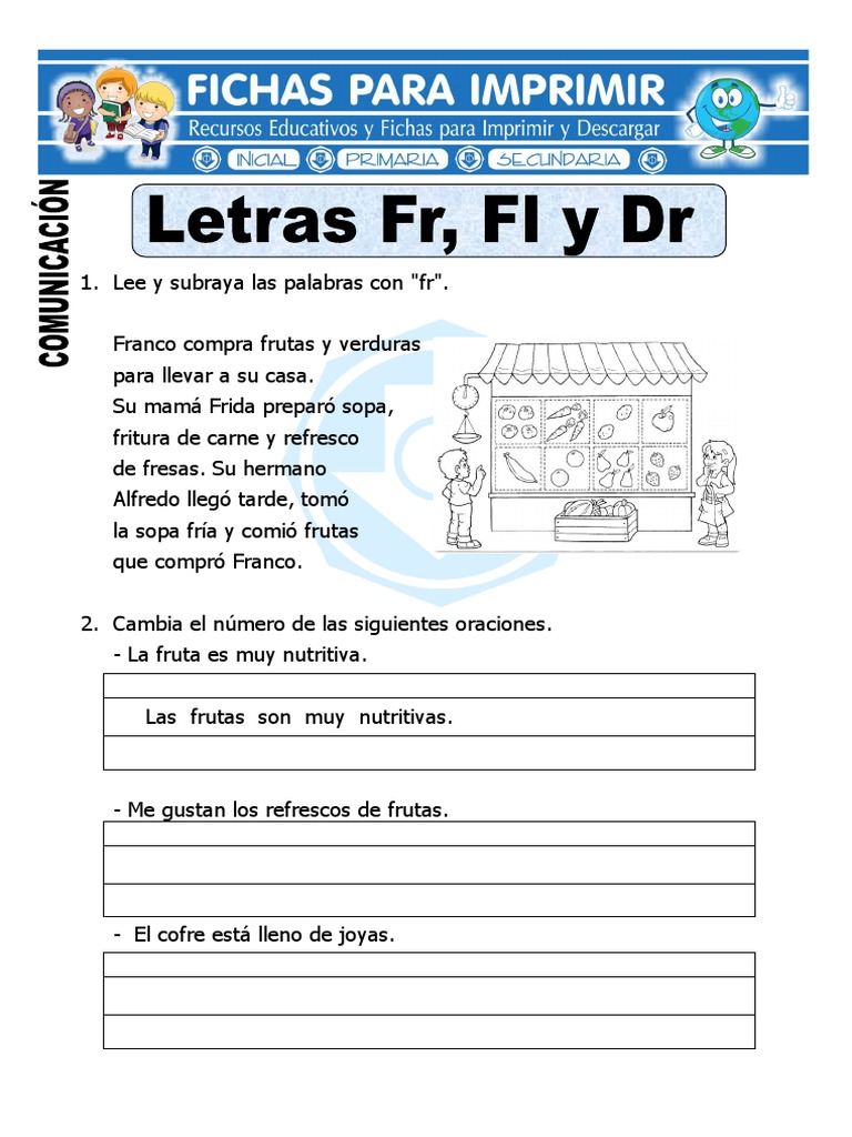 Ficha de La Letra de FR FL y BR para Primero de Primaria | PDF