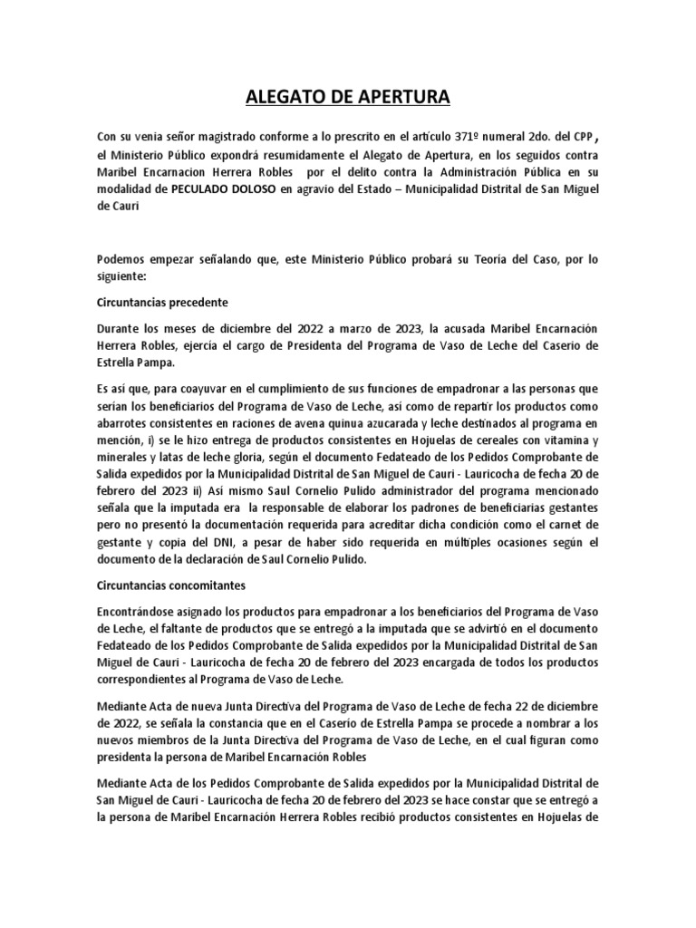 Alegato de Apertura Peculado | PDF