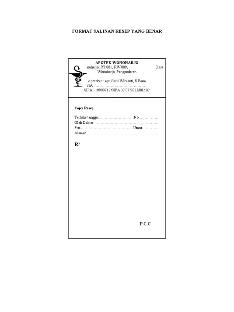 Format Salinan Resep Yang Benar | PDF