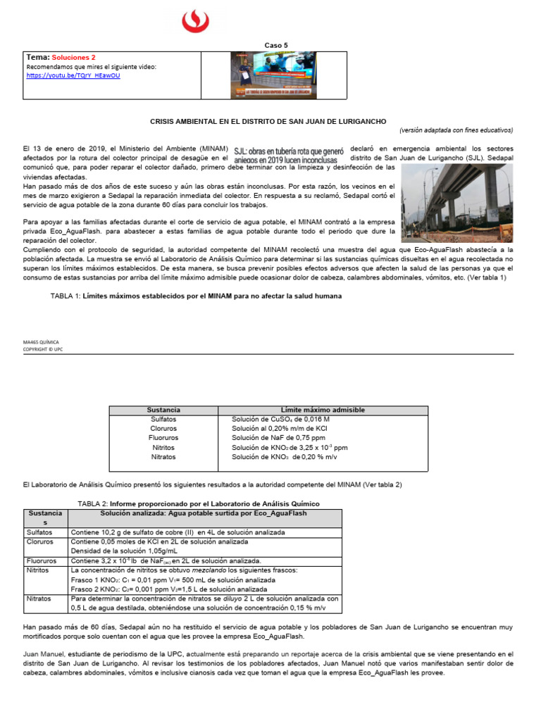 MA465 - S06 - S17 - CS06 - Caso 5 - Crisis Ambiental SJL - Alumnos | PDF | Agua | Agua potable