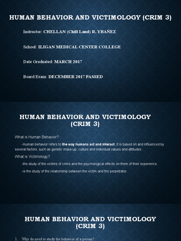 Human Behavior & Victimology Overview | PDF | Human Behavior | Victimology