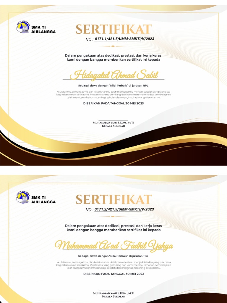 Sertifikat Siswa Smkti | PDF