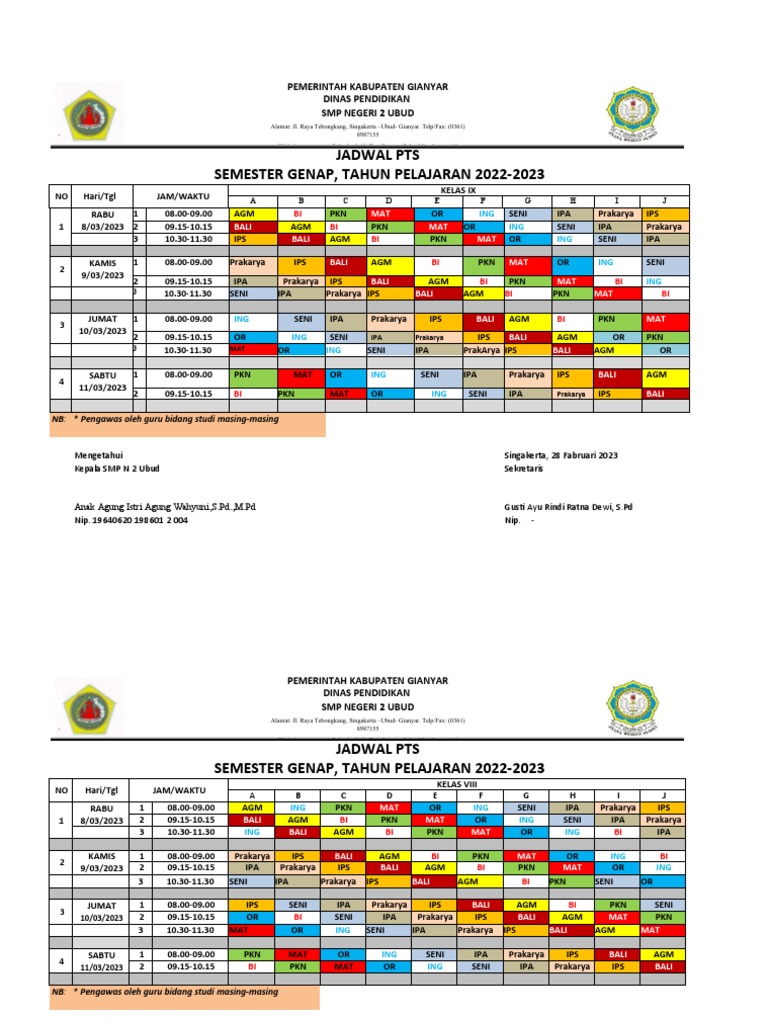 Jadwal PTS Genap 2023 Revisi 1 | PDF
