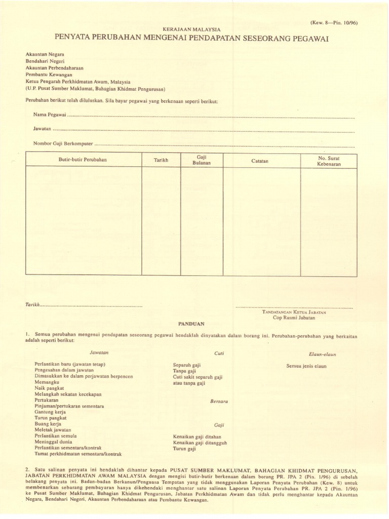 Penyata Perubahan Mengenai Pendapatan Seseorang Pegawai | PDF