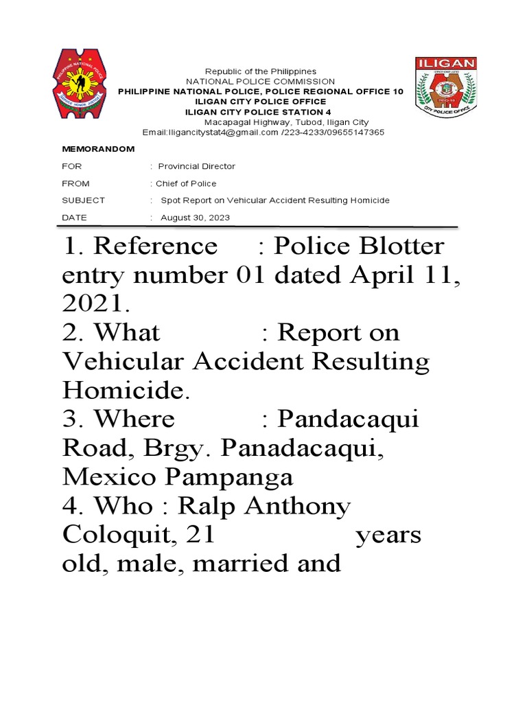 Spot Report Sample | PDF | Law Enforcement | Crime & Violence Spot Report Sample | PDF | Law Enforcement | Crime & Violence