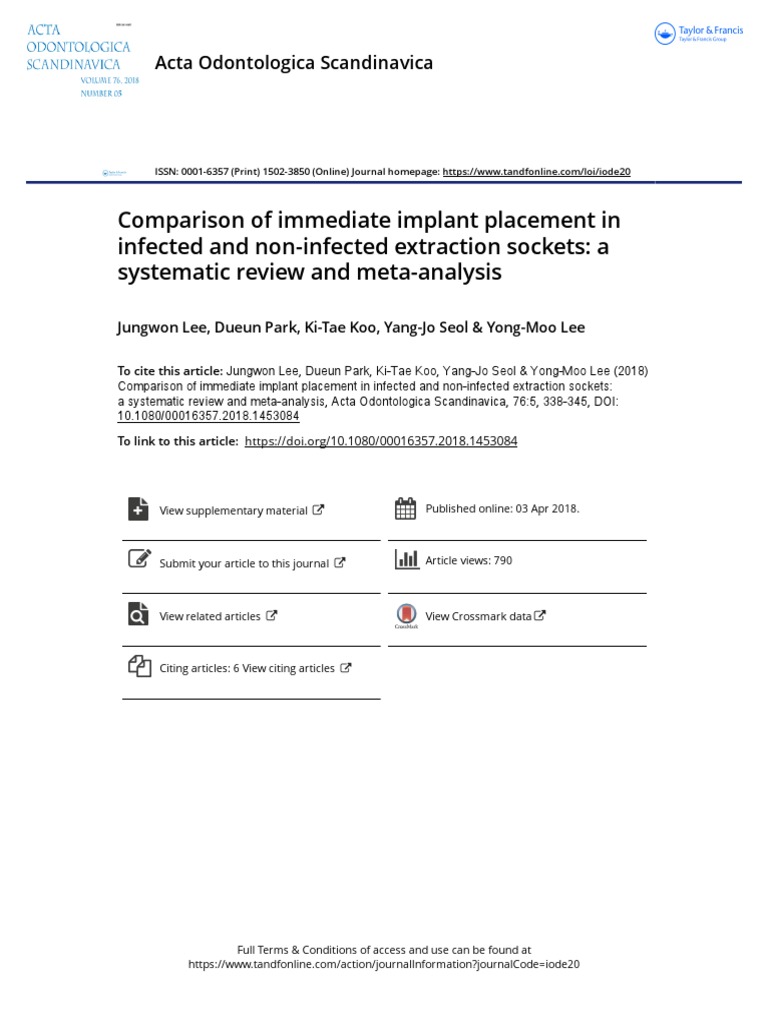 Comparison of Immediate Implant Placement in Infected and Non Infected Extraction Sockets A ...