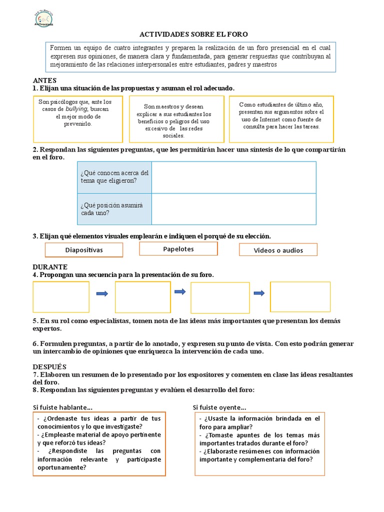 Actividades Sobre El Foro | PDF | Comunicación humana
