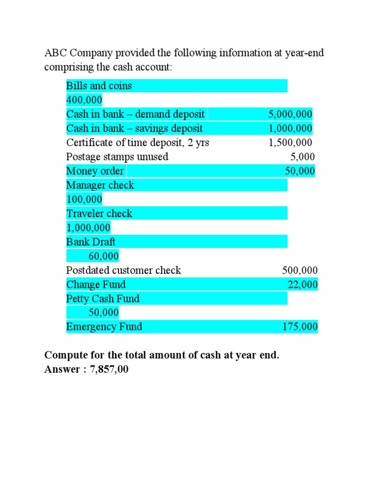 Year-End Cash Summary for ABC Company | PDF