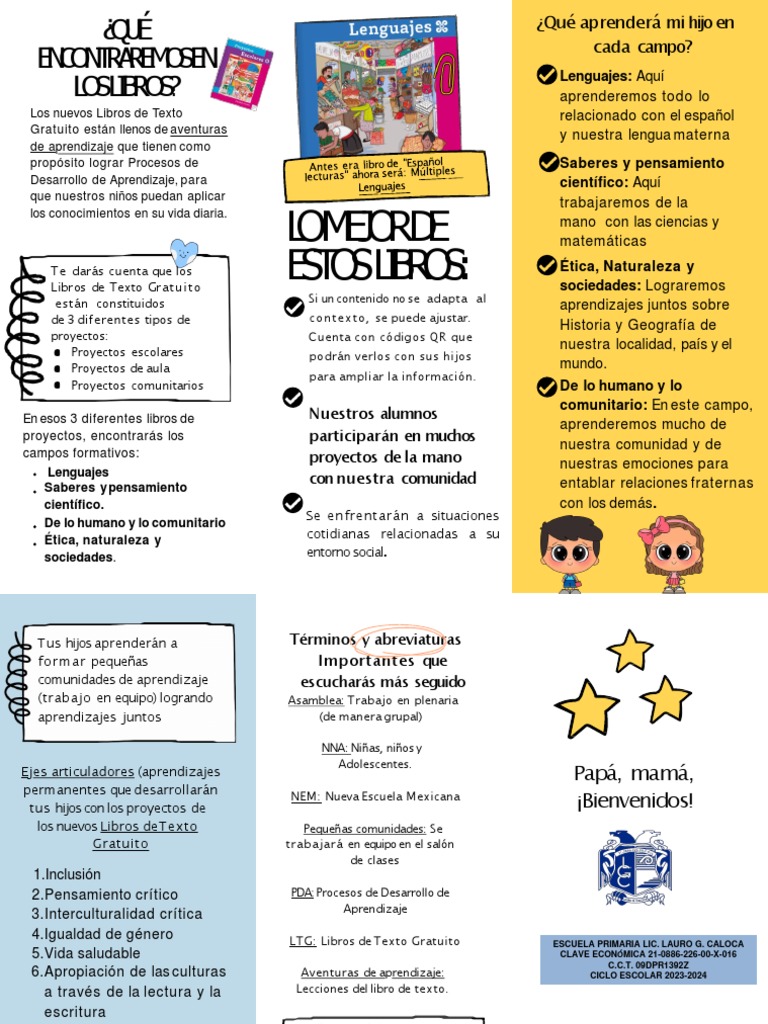Triptico Informativo Libros de Texto | PDF | Aprendizaje | Educación primaria