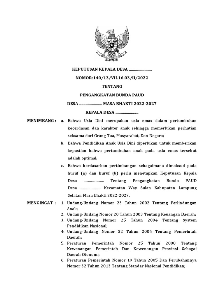 Contoh SK Bunda PAUD | PDF