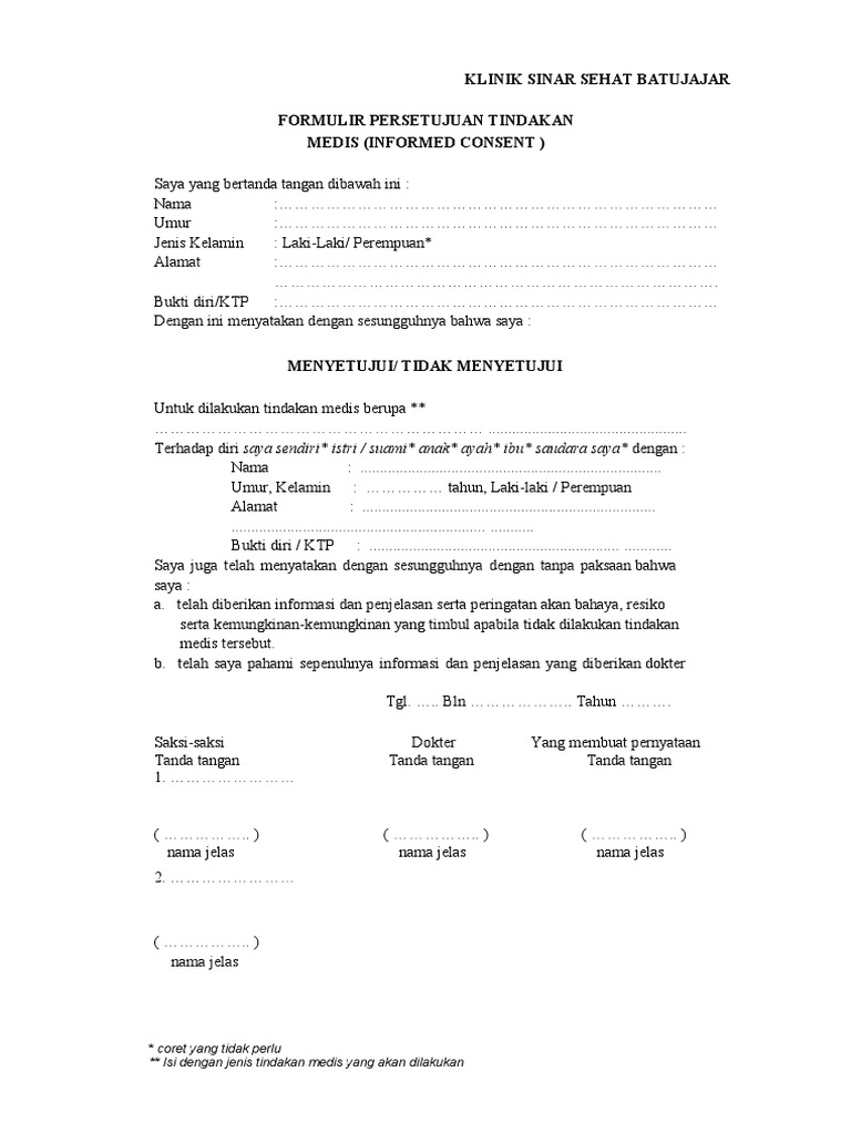 3.2 (Informed Consent) Formulir-Persetujuan-Tindakan-Medis KPSS | PDF 3.2 (Informed Consent) Formulir-Persetujuan-Tindakan-Medis KPSS | PDF
