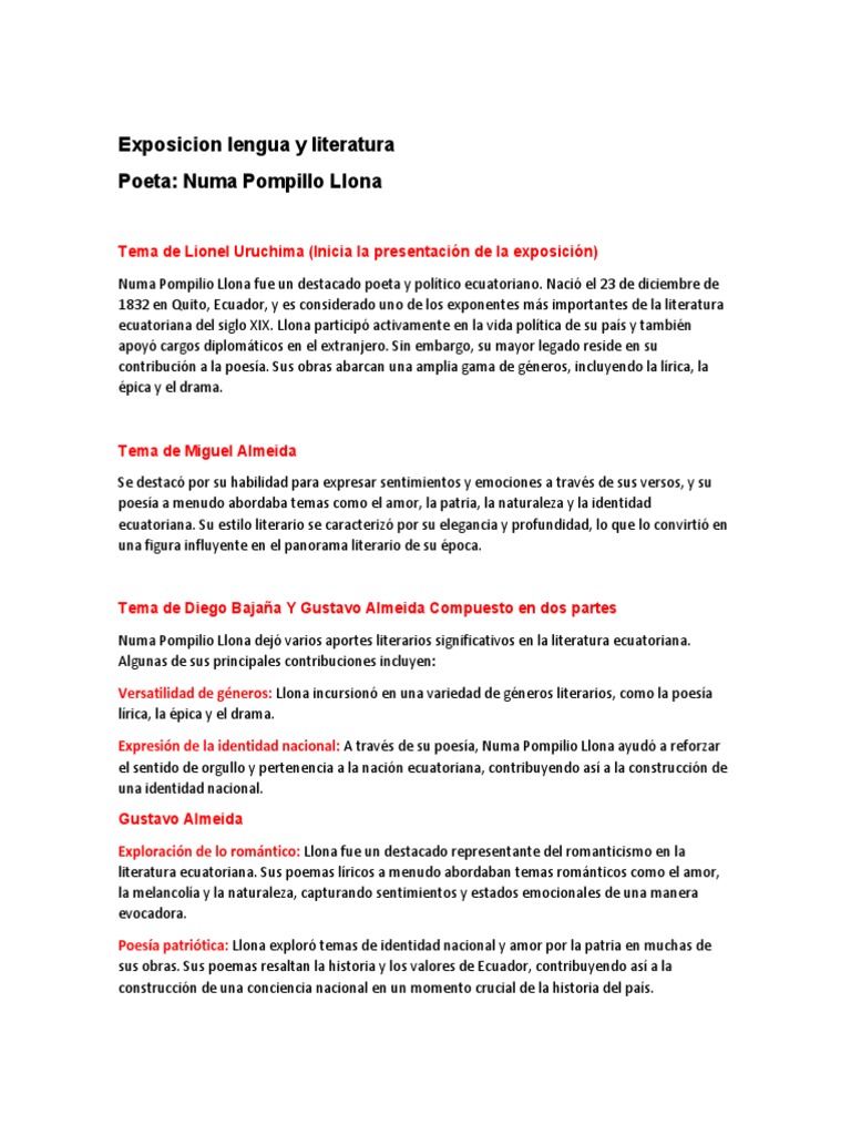Exposicion Temas Lengua y Literatura | PDF | Ecuador
