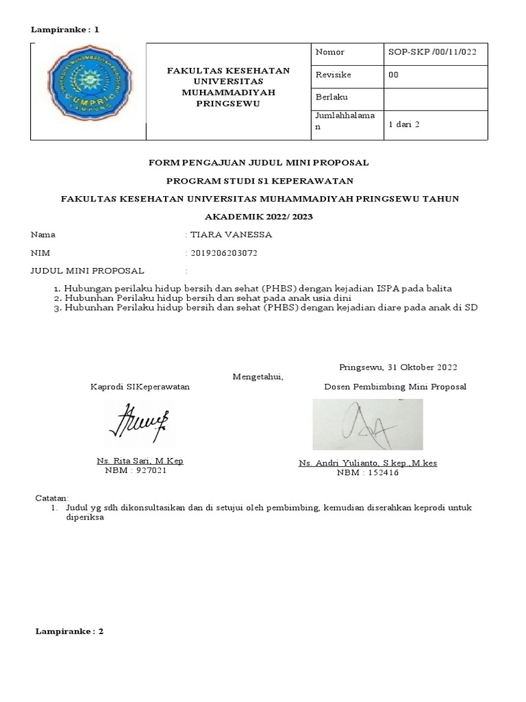 Pengajuan Judul Mini Proposal Tiara Vanessa 7B | PDF