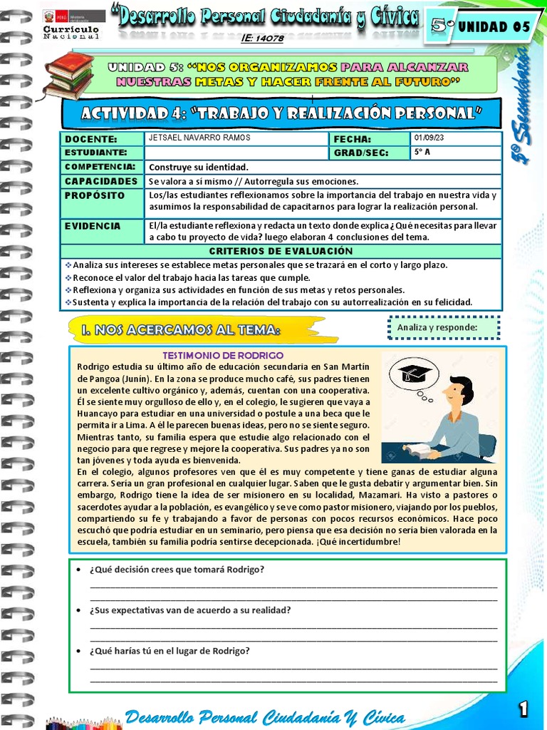 5° DPCC - Actv.04-Unid.5 2023 | PDF | Educación más alta | Evaluación
