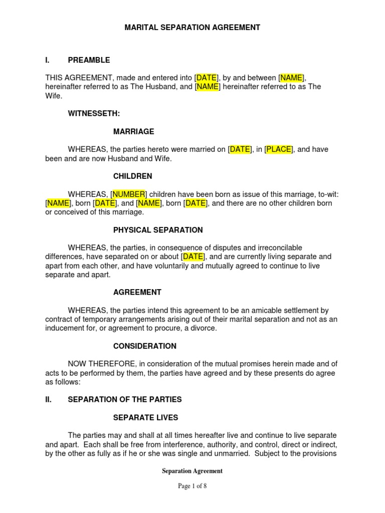 Separation Agreement Template | PDF | Child Custody | Contact (Law)
