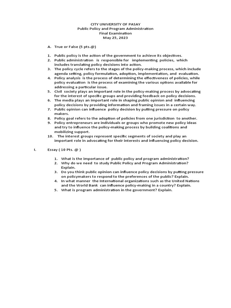 Public Policy Exam Review Guide | PDF | Career & Growth | Social Science