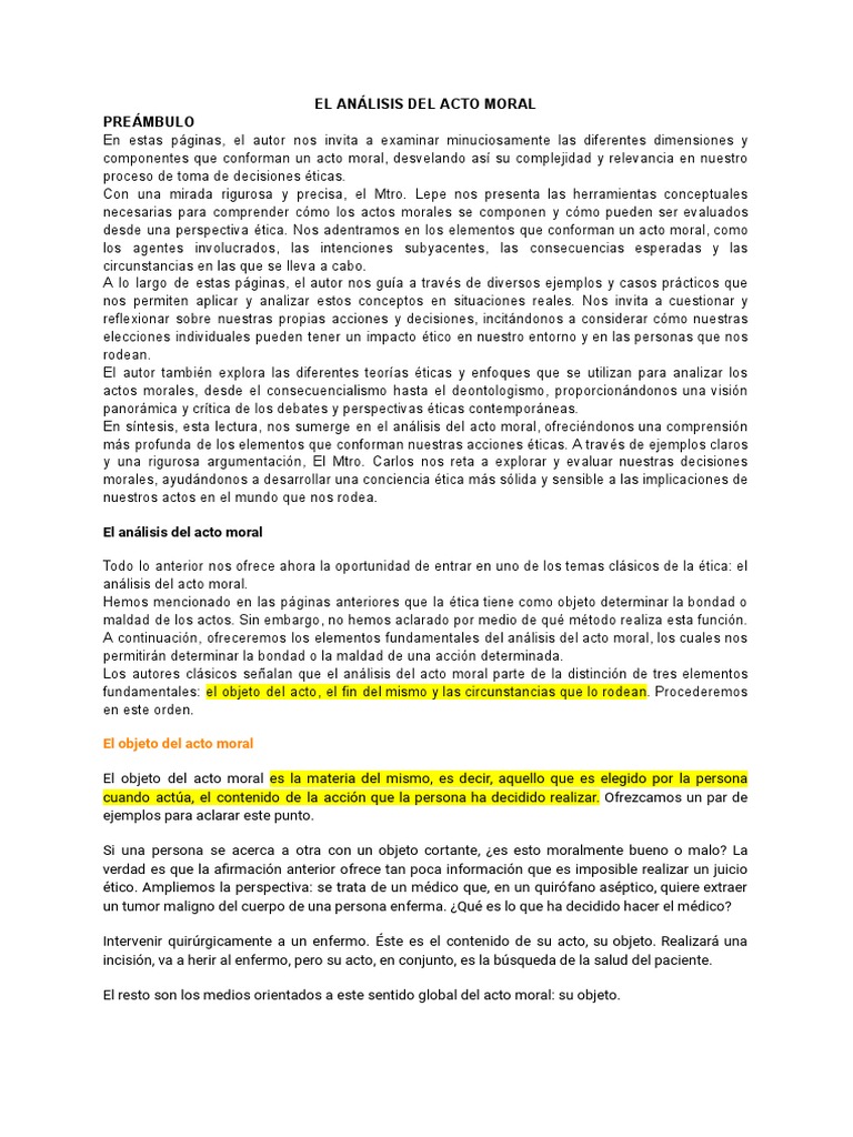 Lectura 5 - El Análisis Del Acto Moral | PDF | Moralidad | Mal