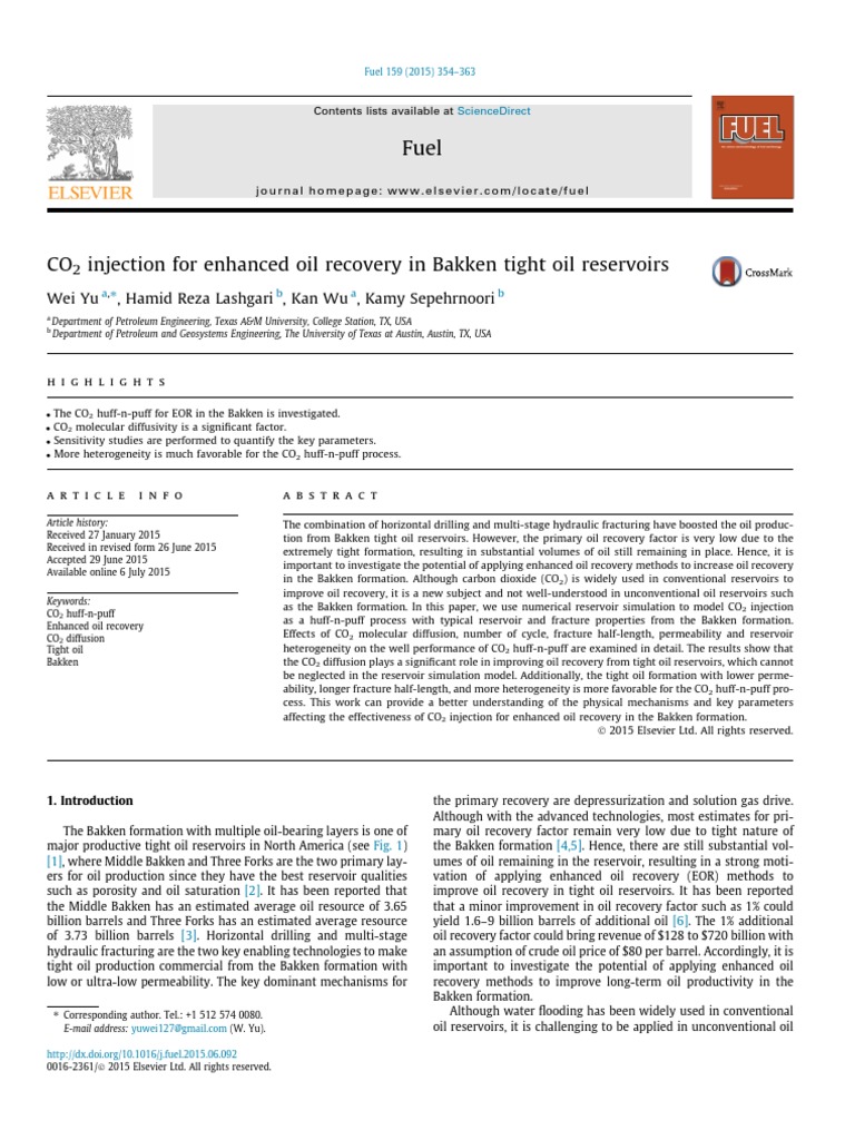 CO2 Injection For Enhanced Oil Recovery in Bakken Tight Oil Reservoirs ...