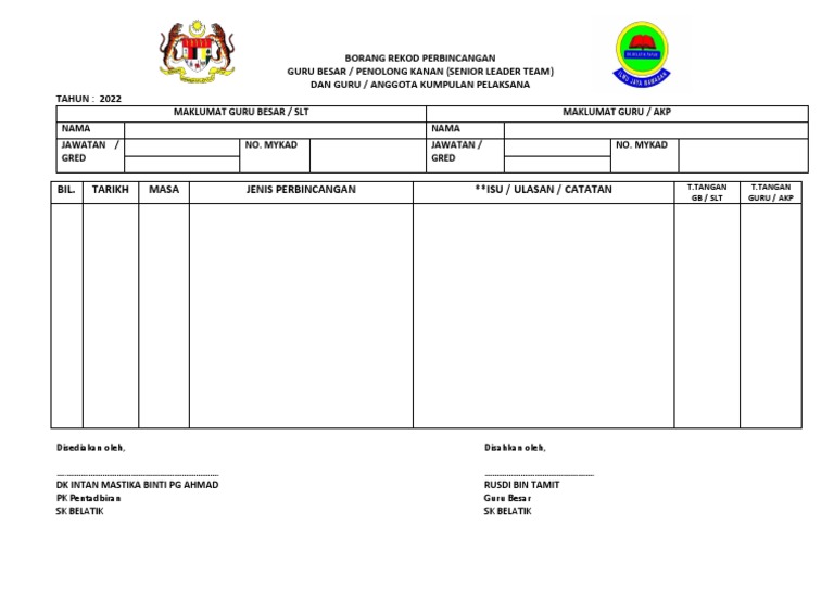 Borang Rekod Perbincangan 2022 | PDF