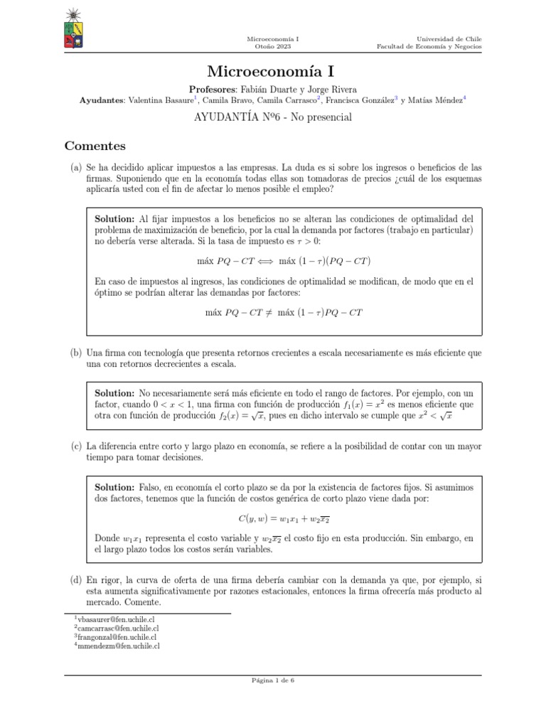 Ayudantia 6 O2023 | PDF | Economias | Ciencias económicas