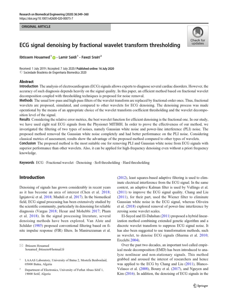 Ecg Signal Denoising By Fractional Wavelet Transform Thresholding Pdf