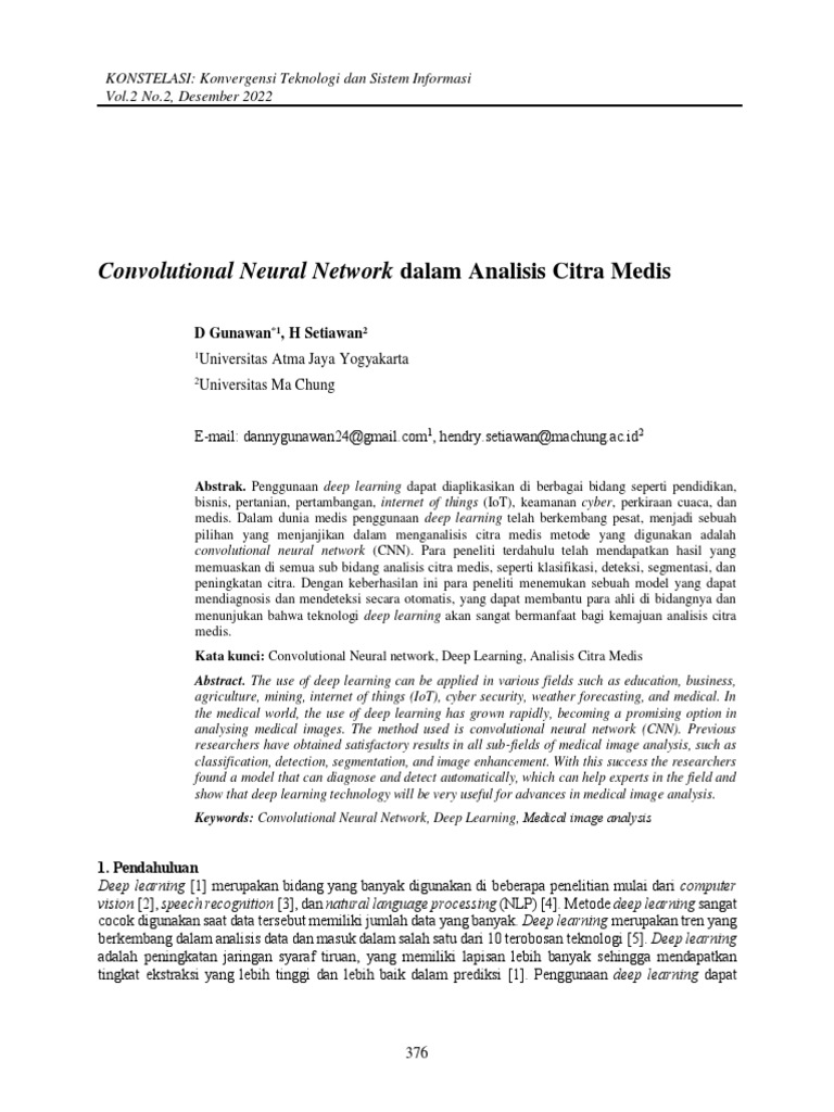 Convolutional Neural Network Dalam Analisis Citra Medis: D Gunawan, H ...