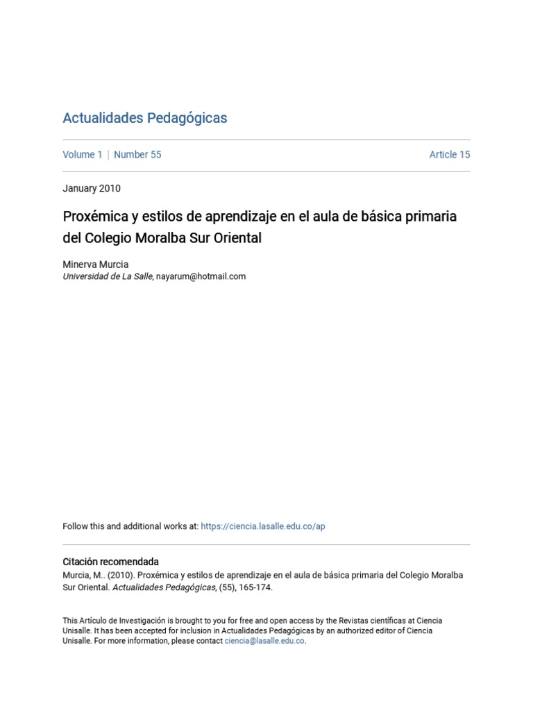 Proxémica y aprendizaje en primaria | PDF | Aprendizaje | Comunicación ...