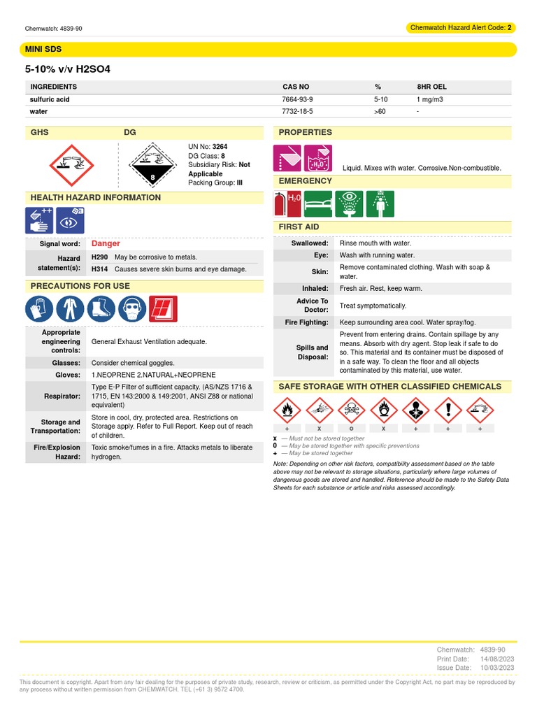 MiniSDS - 5-10 V - V H2SO4 - 2023 - March - 10 - USA - EN | PDF | Water ...