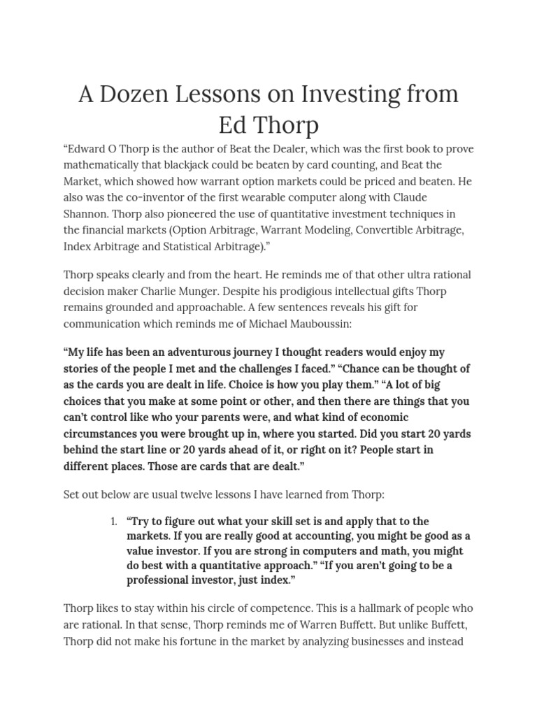 Ed Thorp's 12 Investing Lessons | PDF | Hedge Fund | Investing