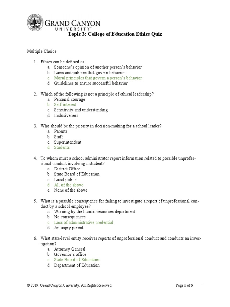 EAD 505 T3 Ethics Quiz Doc11 | PDF | Teachers