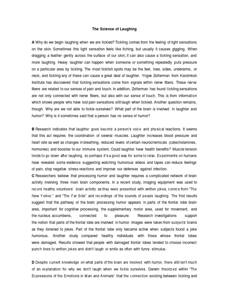 The Science of Laughing - Worksheet 3 | PDF | Tickling | Laughter