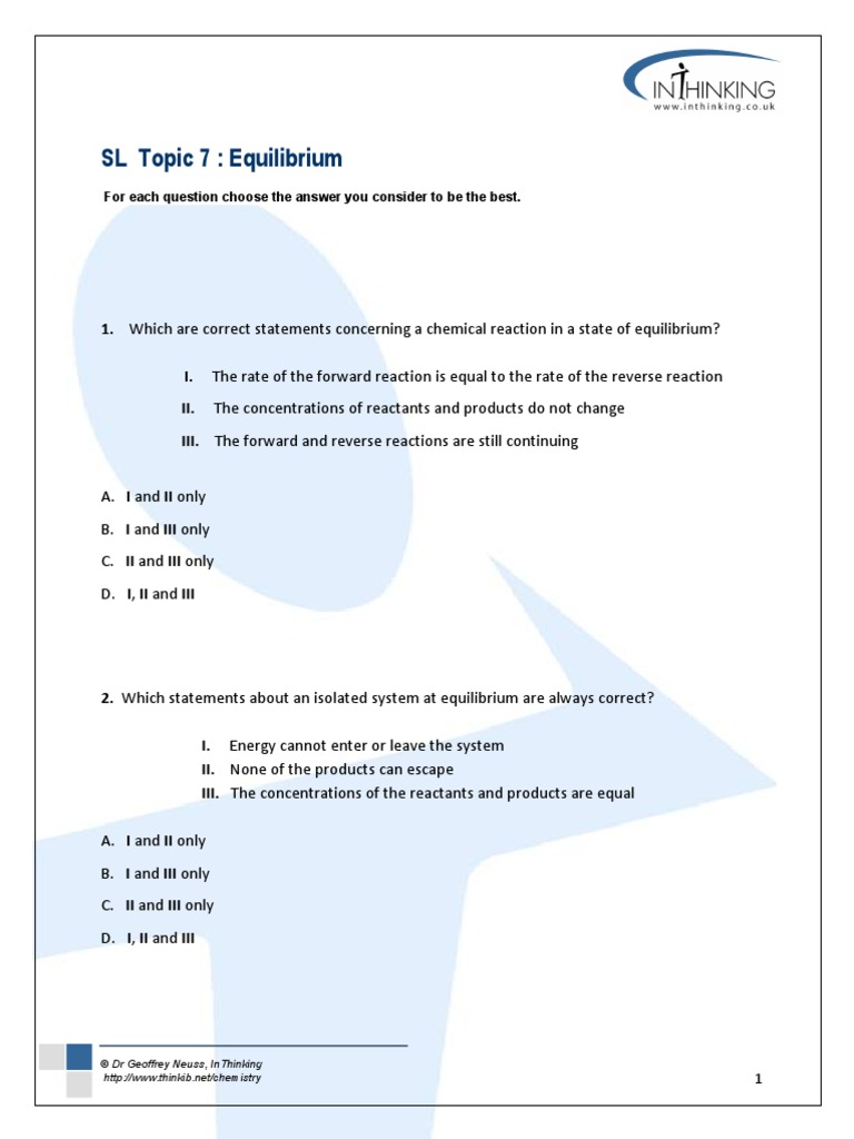 Equilibrium Multiple Choice | PDF | Chemical Equilibrium | Physical Chemistry