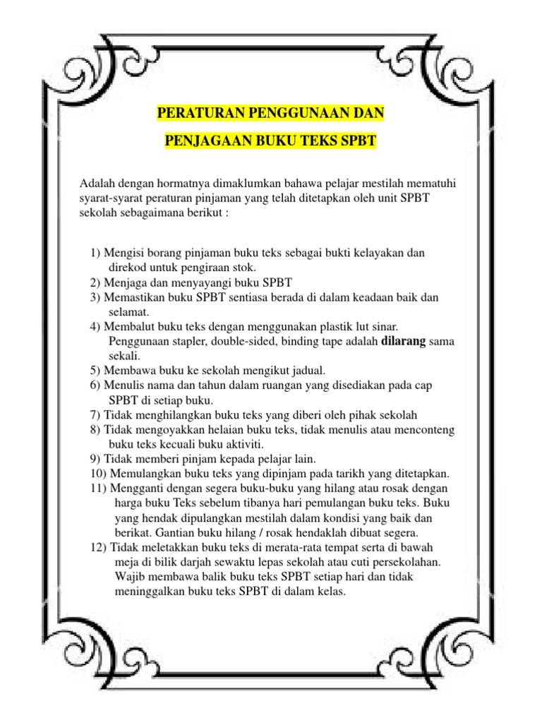 Peraturan Dan Penjagaan Buku Teks | PDF