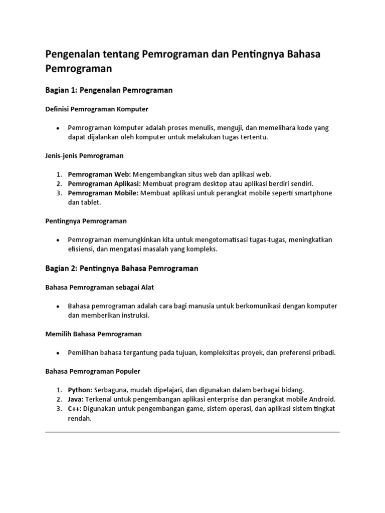 Pengenalan Tentang Pemrograman Dan Pentingnya Bahasa Pemrograman | PDF ...