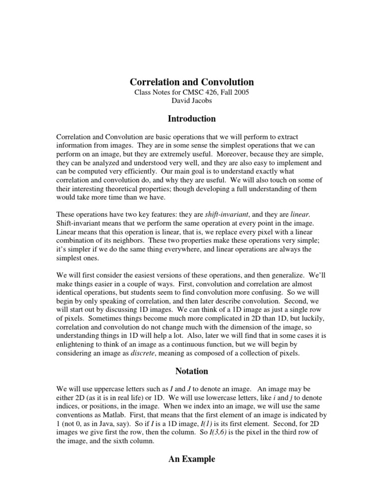 Correlation And Convolution Class Notes Explained For Image Processing