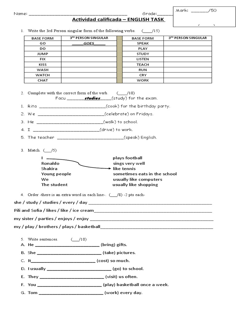 Presente Simple Task - 6 | PDF | Linguistic Morphology | Linguistics