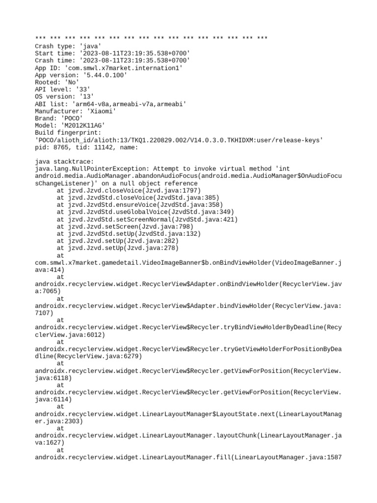 X7Market App Crash Report Analysis | PDF | Wi Fi | Java (Programming ...