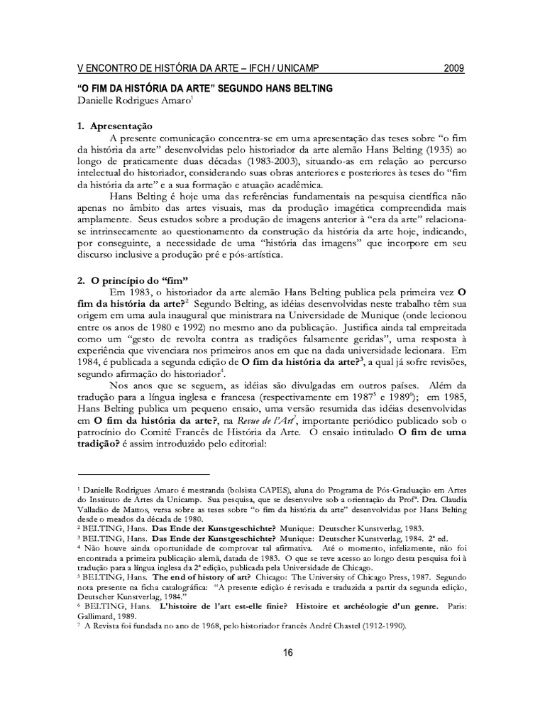 "O Fim Da História Da Arte" Segundo Hans Belting | PDF