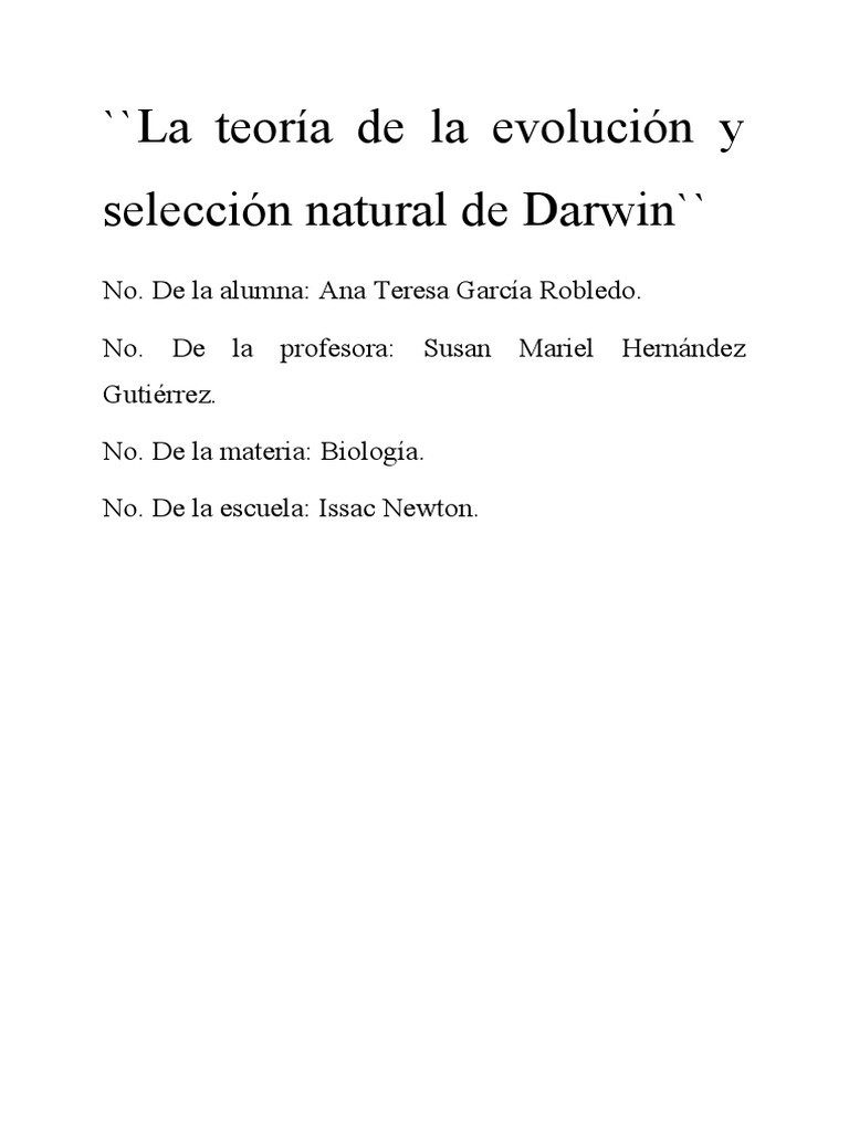 La Teoria de Darwin | PDF | Evolución | Seleccion natural