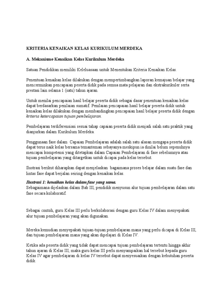 Standar Kenaikan Kelas Kurikulum Merdeka | PDF