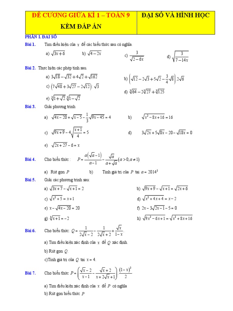 Đề cương GK1-Toán 9 | PDF